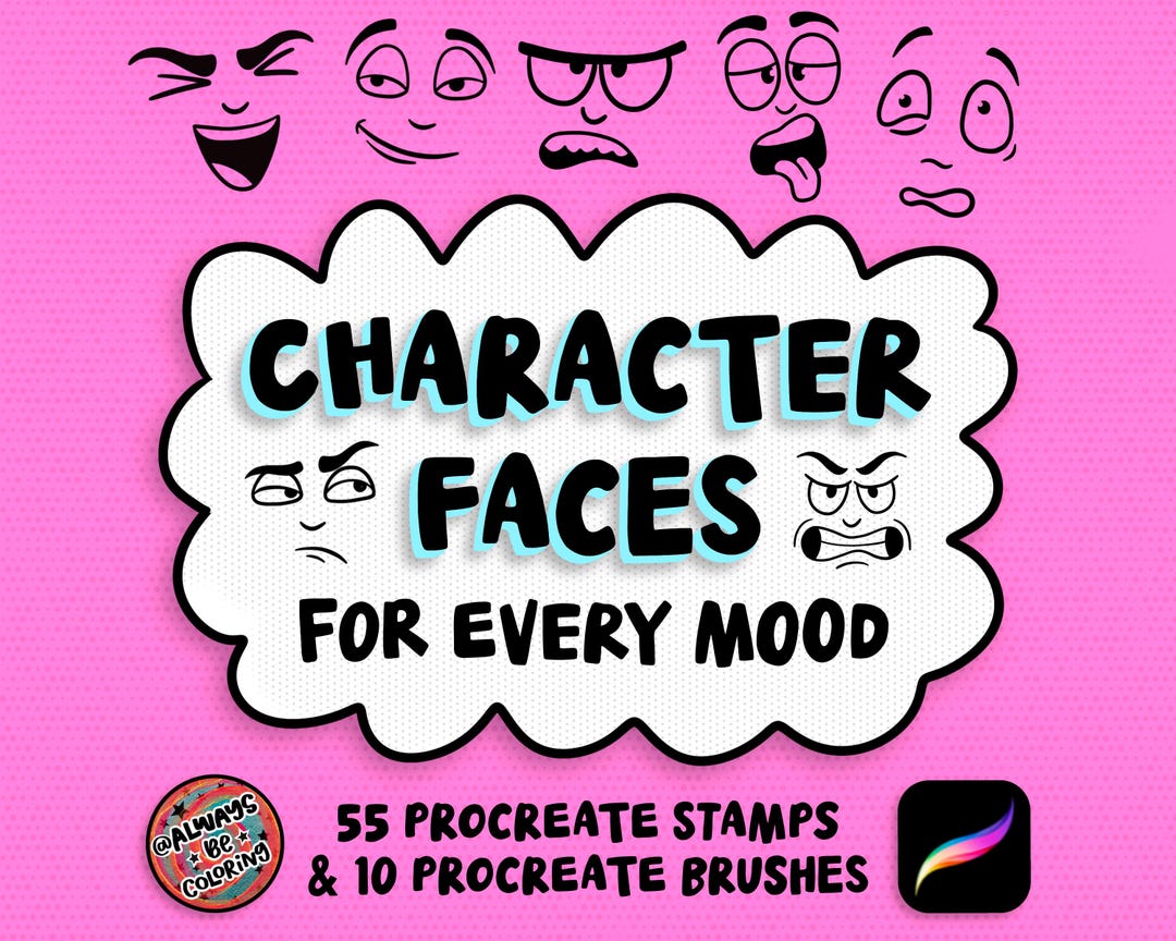 55 Procreate Face Stamps & 10 Procreate Brushes, Inking, Shading ...