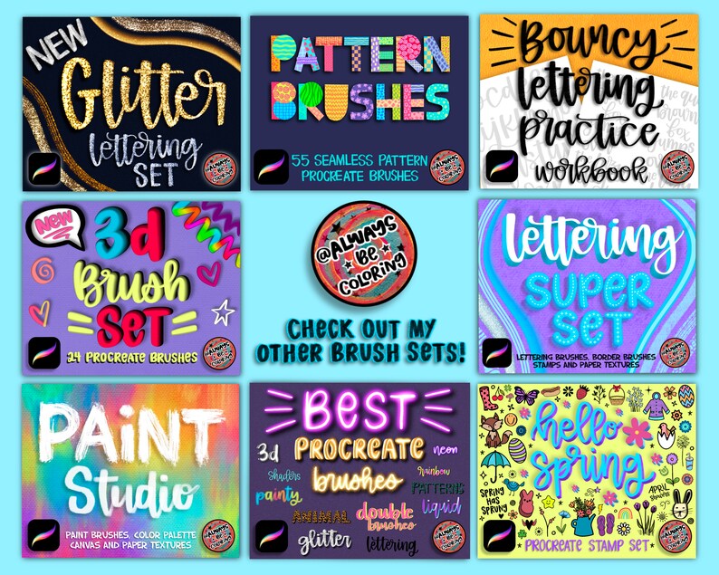 10 Procreate Brushes 20 Lettering Practice Worksheets Learn - Etsy