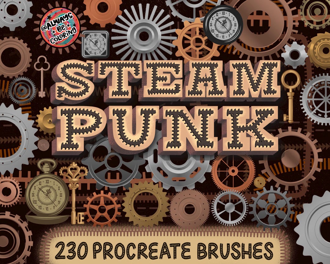 230 Procreate Steampunk Brushes and Stamps, Realistic Mechanical Gears ...