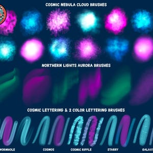 210 Procreate Cosmic Stamps and Dynamic Brushes, Neon & Glitter Brushes ...