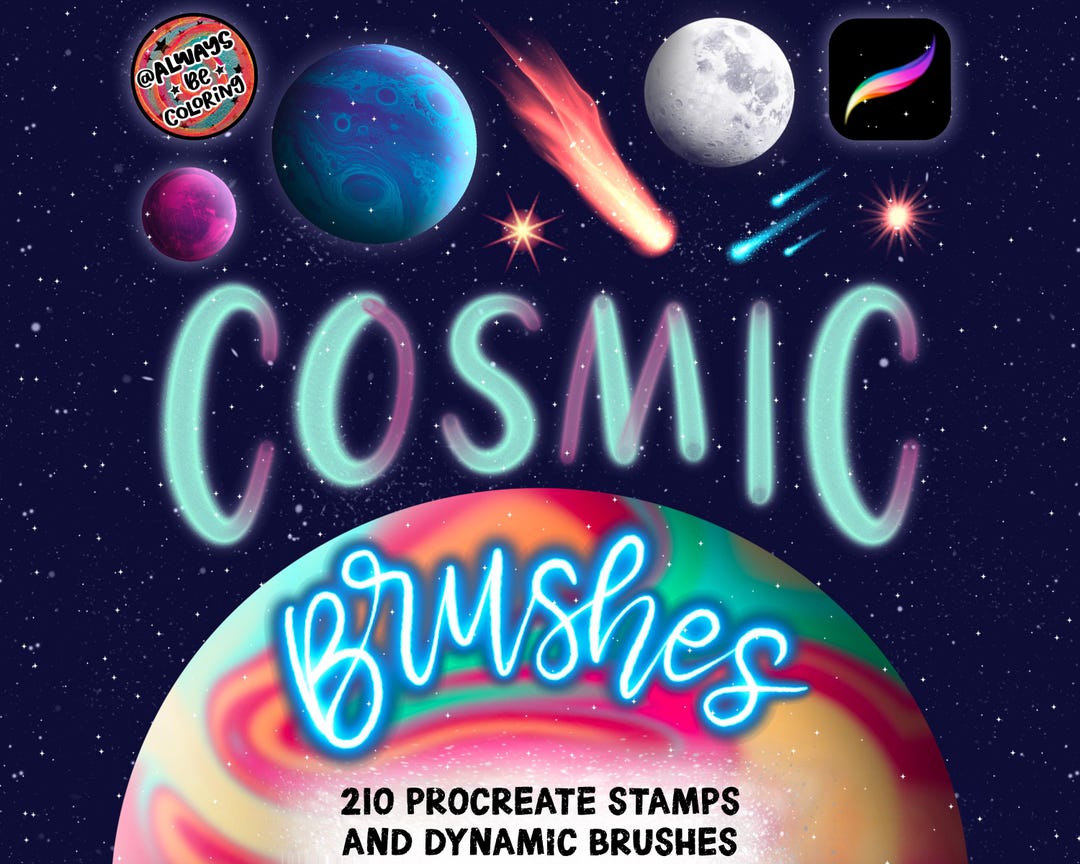 210 Procreate Cosmic Stamps and Dynamic Brushes, Neon & Glitter Brushes ...