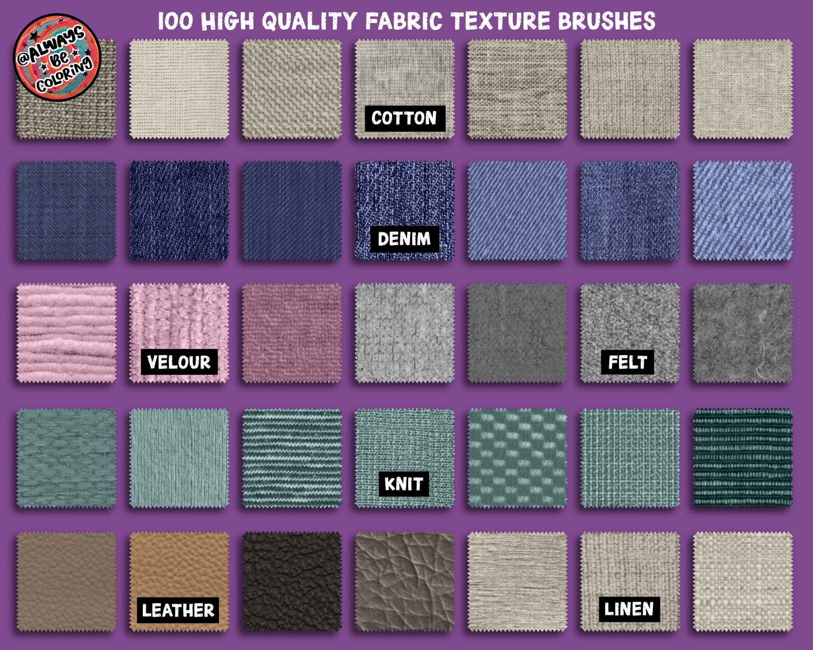 335 Procreate Quilt Brushes, Fabric Seamless Texture Brushes, Digital ...