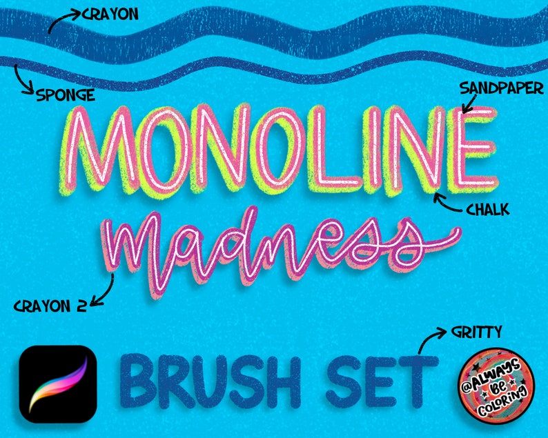 23 Procreate Texture Monoline Brushes Lettering Brushes | Etsy