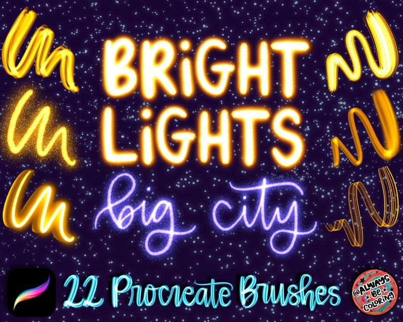 22 Neon Light and Glitter Procreate Brushes for Lettering - Etsy
