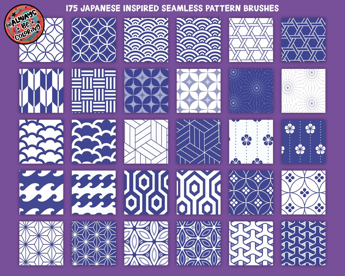 175 Procreate Japanese Inspired Seamless Pattern Brushes, Procreate ...