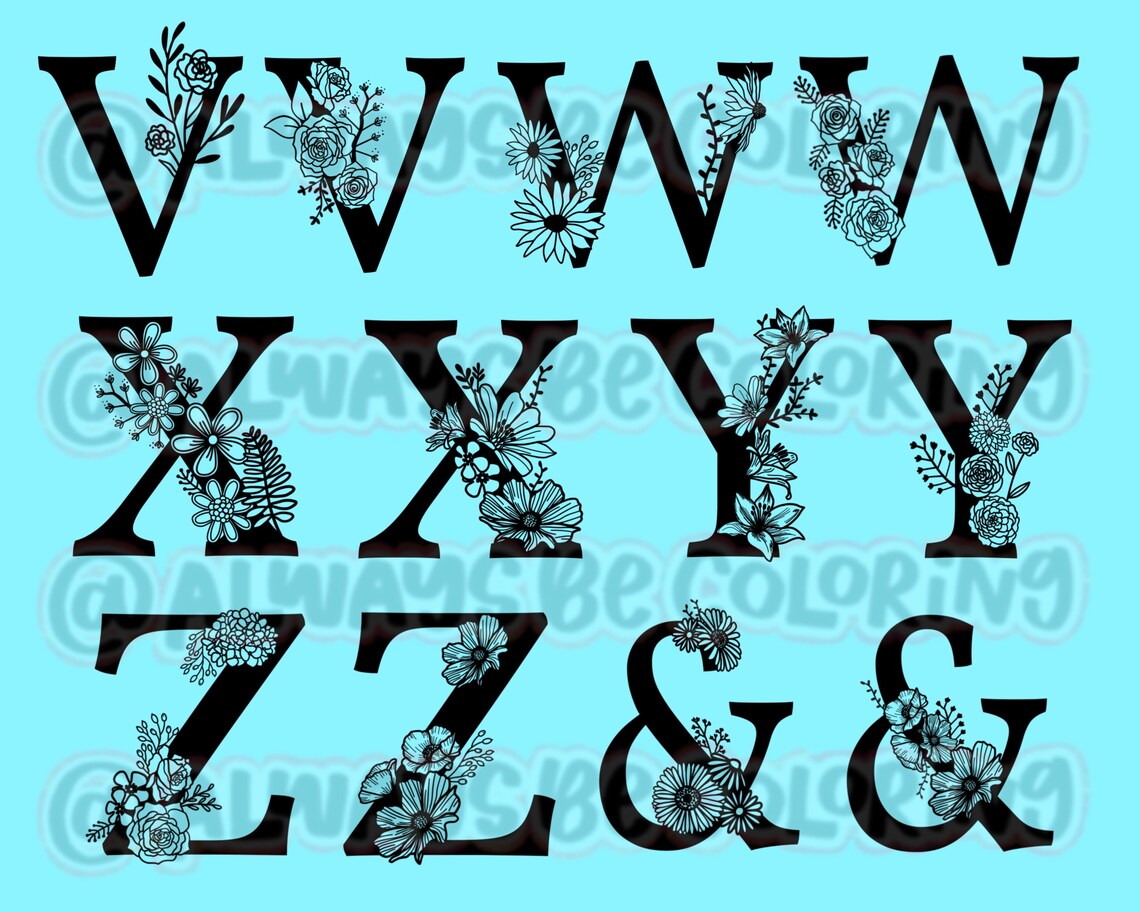 3 Sets Floral Alphabet Procreate Stamp Set 78 Flower Monogram - Etsy