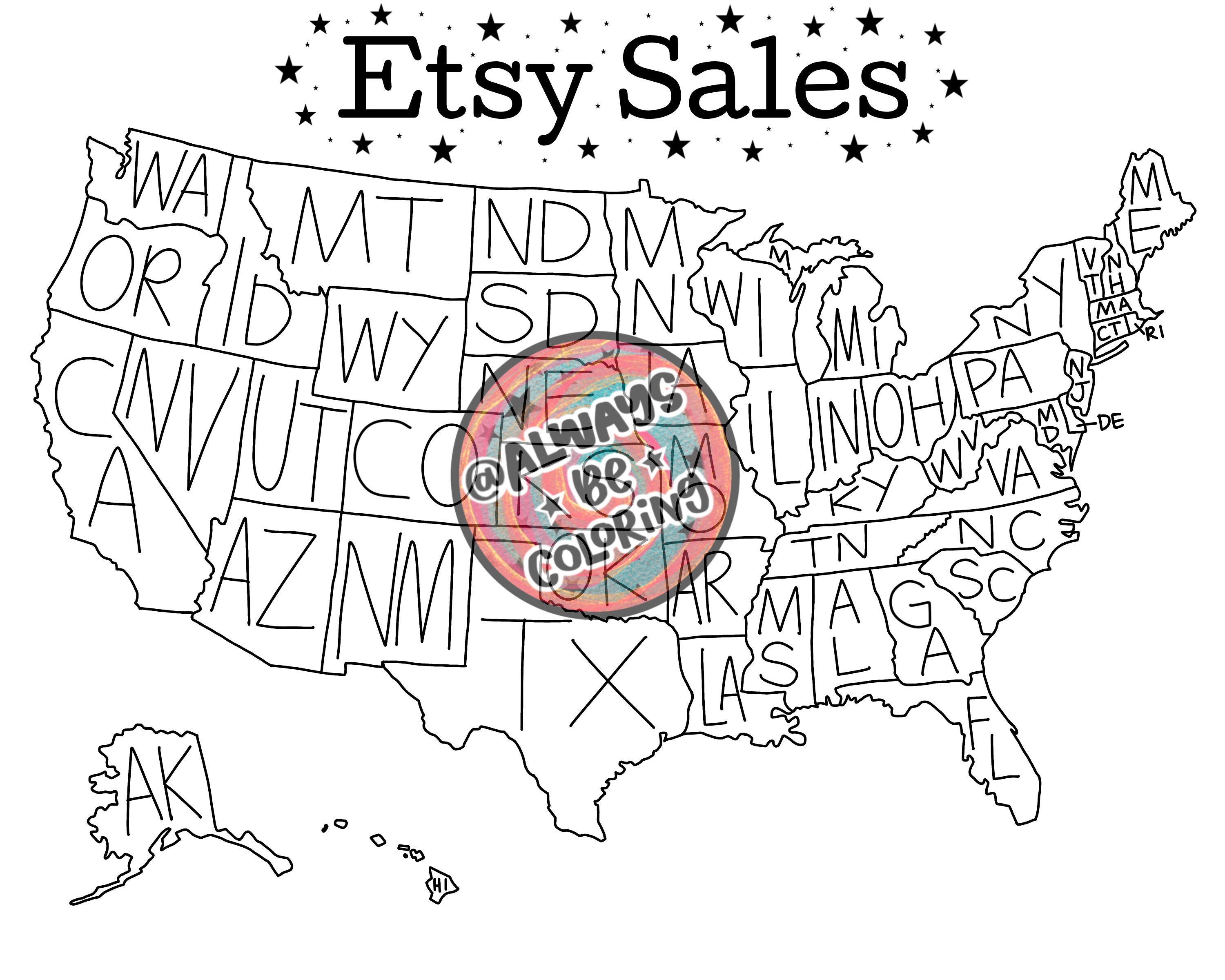 3 Etsy Sales Maps With Bonus Procreate Color Palette! 2 Procreate US ...
