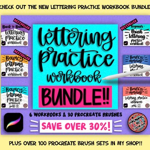 15 Procreate Brushes, 20 Lettering Practice Worksheets, Learn Flourish ...