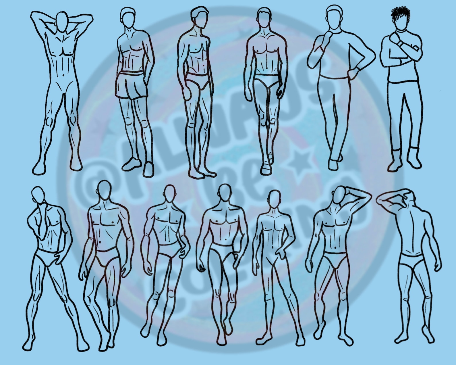 57 Procreate Stamp Brushes With Fashion Figure Poses! Male and Female ...