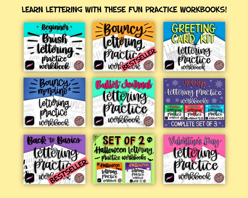 10 Procreate Brushes 20 Lettering Practice Worksheets Learn - Etsy