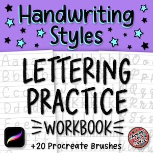 20 Procreate Brushes, 30 Handwriting Practice Worksheets, Learn Lettering, Modern Calligraphy ...
