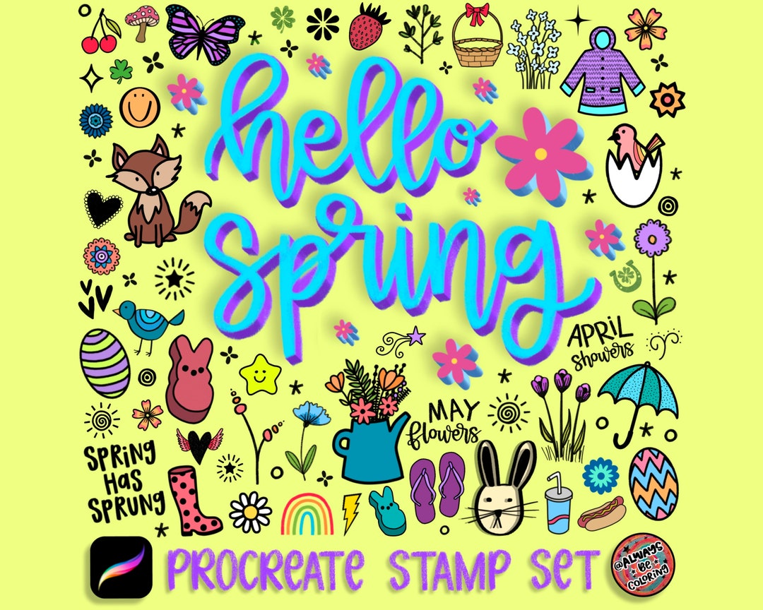 Procreate Spring Stamp Brush Set! 150 Procreate Stamp Brushes With Hand ...