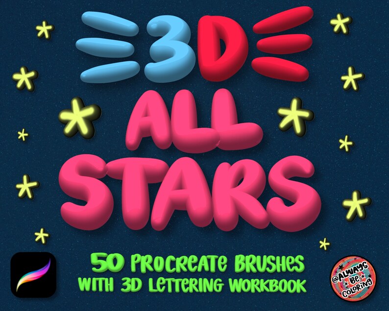 50 3D Procreate Brushes With Lettering Practice Workbook - Etsy