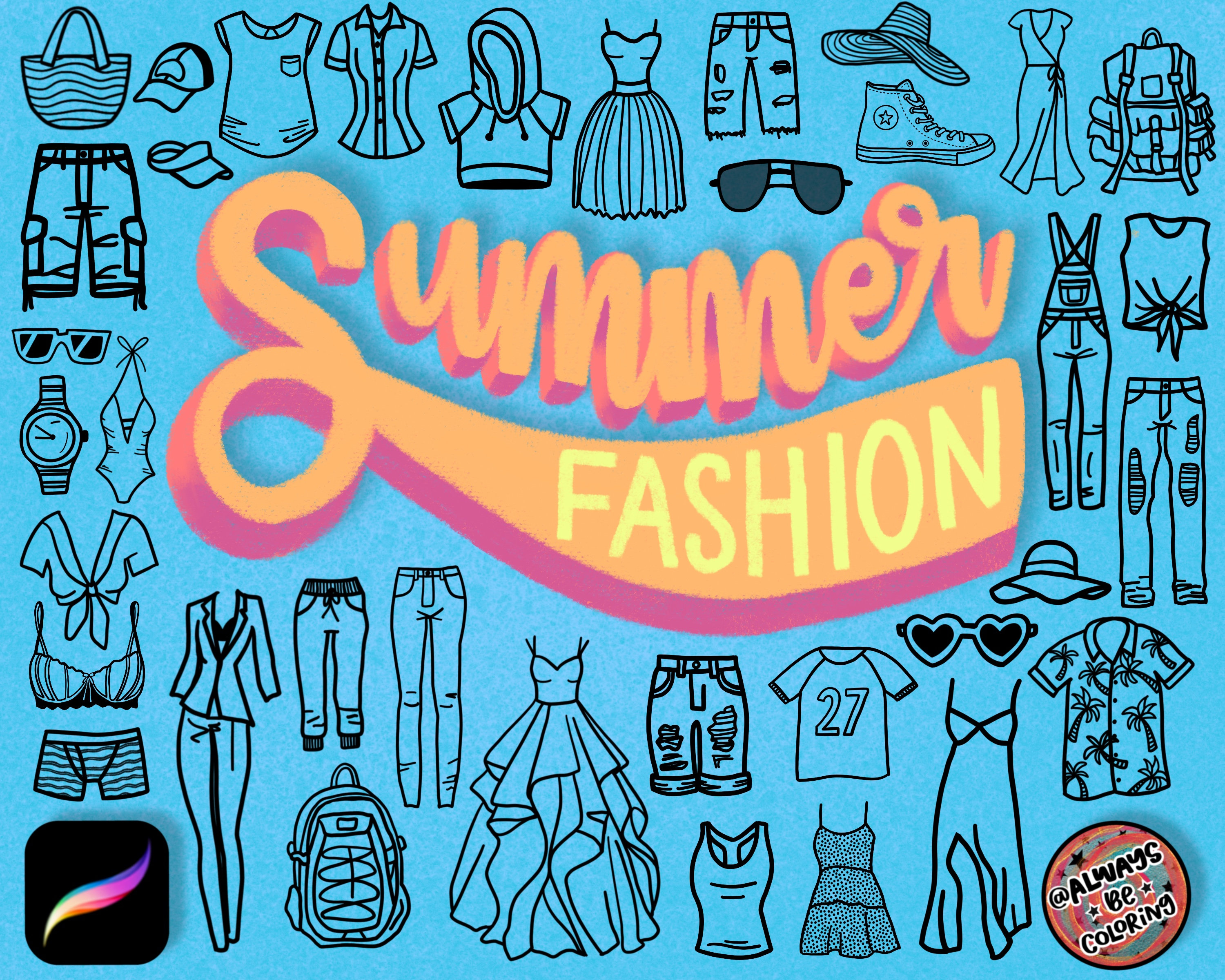 Over 160 Hand Drawn Procreate Summer Fashion Stamp Brushes - Etsy