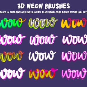 Procreate Neon Brush Set for Lettering & Illustration. With Neon 3D, Rainbow, Metallic Glitter ...