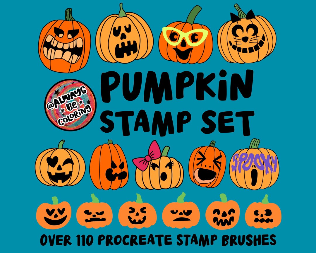 110 Hand Drawn Procreate Pumpkin Stamp Brushes, Halloween Procreate ...