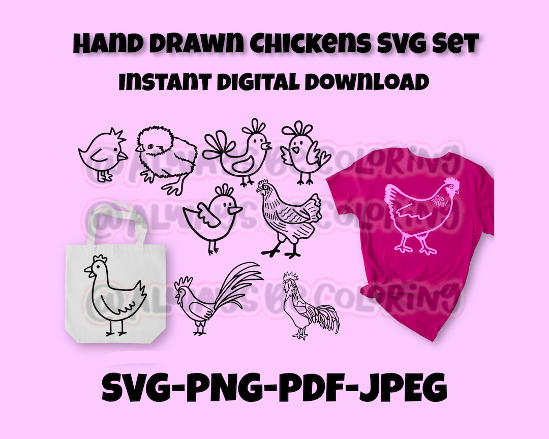 Cute Chicken SVG Set, SVG File Bundle for Cricut or Silhouette, Farm ...