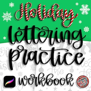 7 Procreate Brushes & 10 Lettering Practice Worksheets, Christmas ...