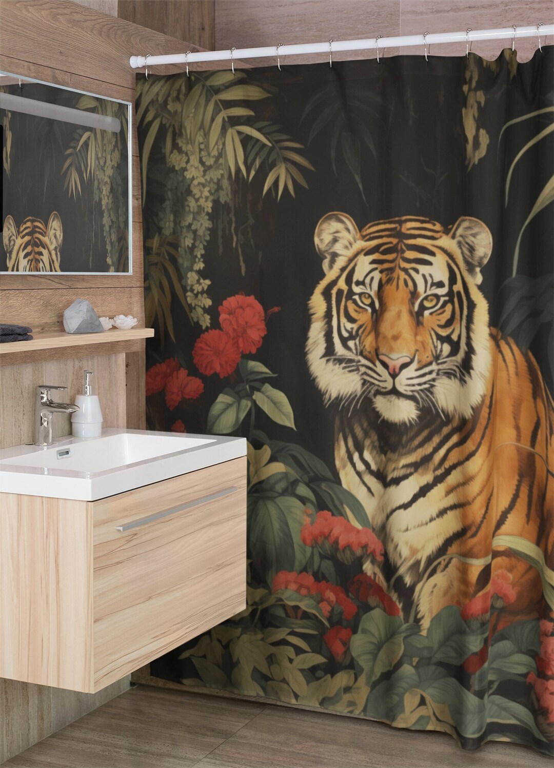 Tiger Shower Curtain Safari Animal Bathroom Decor, Tiger Home Decor ...