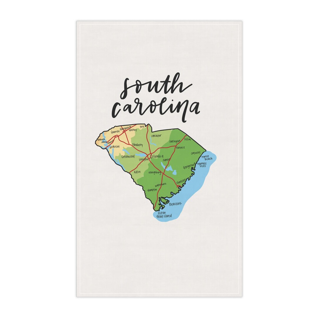 South Carolina Map Tea Towel Kitchen Towel, Dish Towel, Home Decor ...