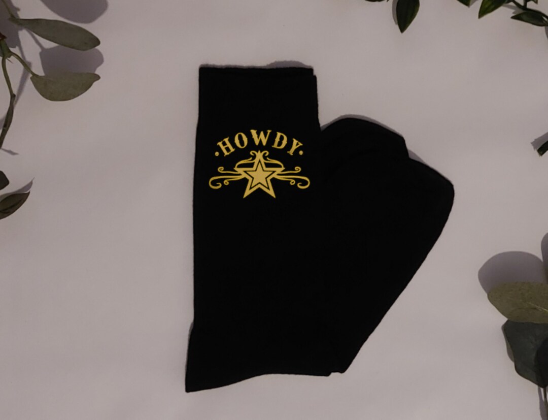 Howdy Socks, Cowboy Socks, Gold Print Socks, Western Cowboy Fashion ...