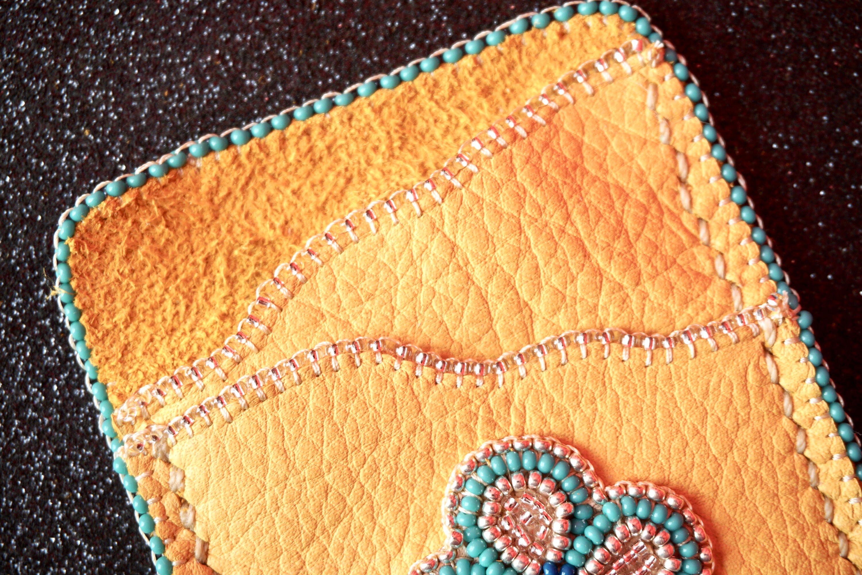 Beaded Leather Card Holder,beaded Leather Money Holder,leather Card ...