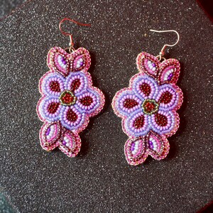 Beaded Leather Earrings,beaded Flower Earrings,metis Beaded Earrings ...
