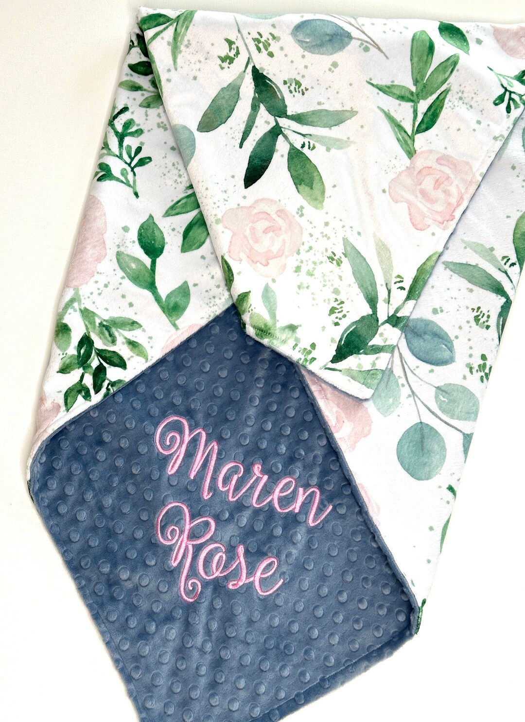 Personalized Baby Girl Floral Blanket, Personalized Gift, Minky Blanket ...