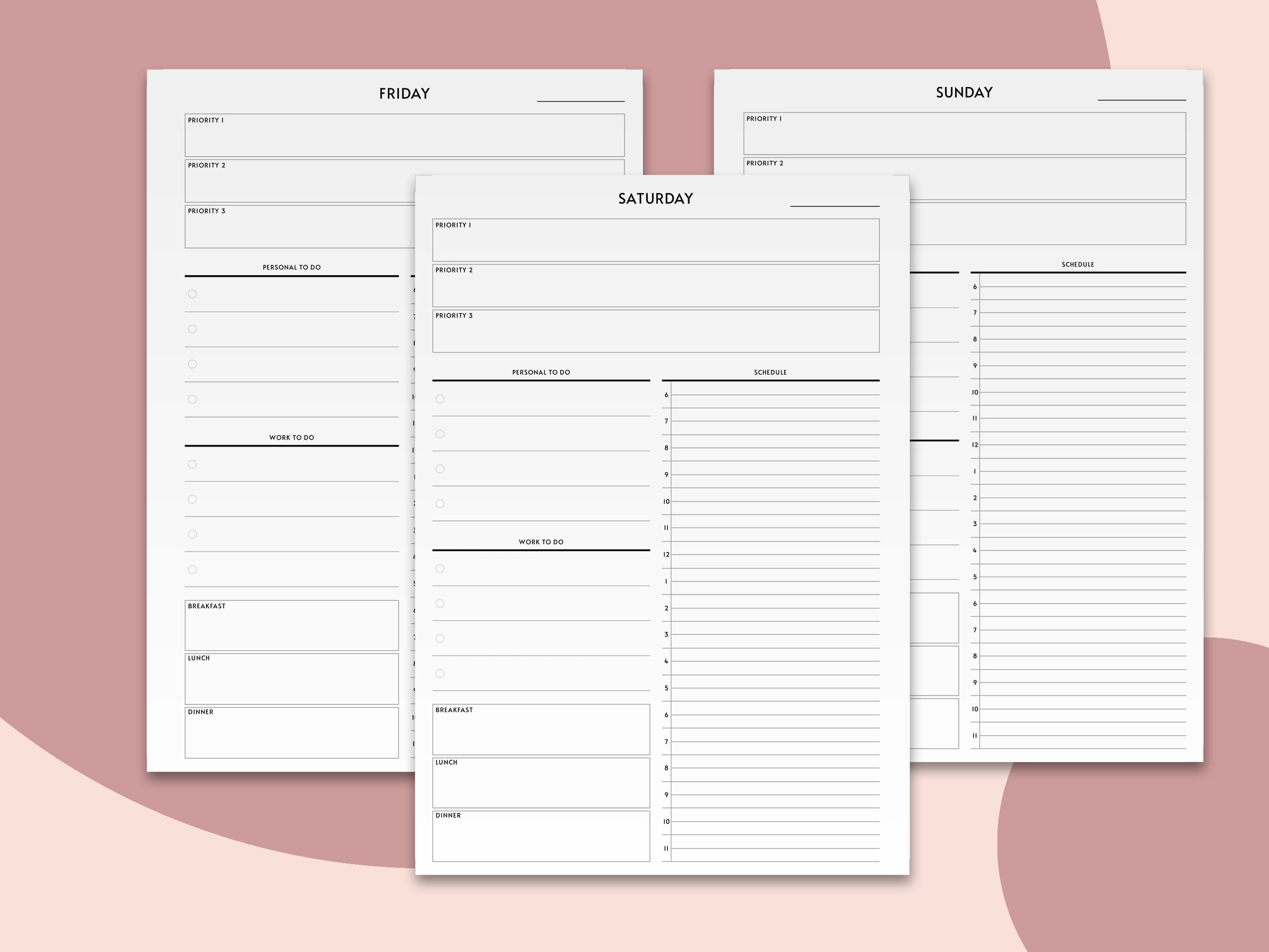 Daily Planner Pages & Day Planner Printable Inserts Digital Download ...