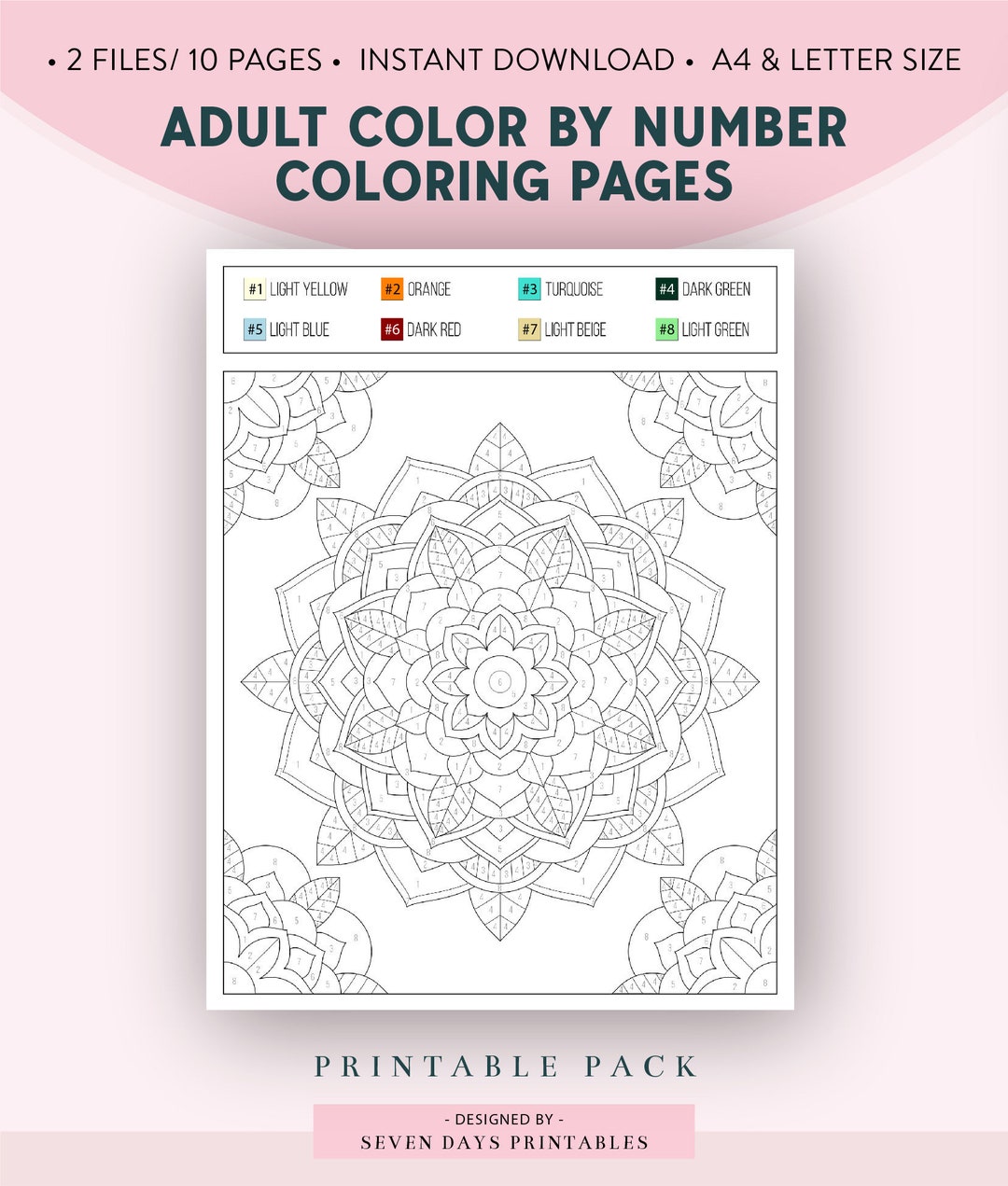 Color by Numbers for Adults, Color by Numbers Mandela Pattern Printable ...