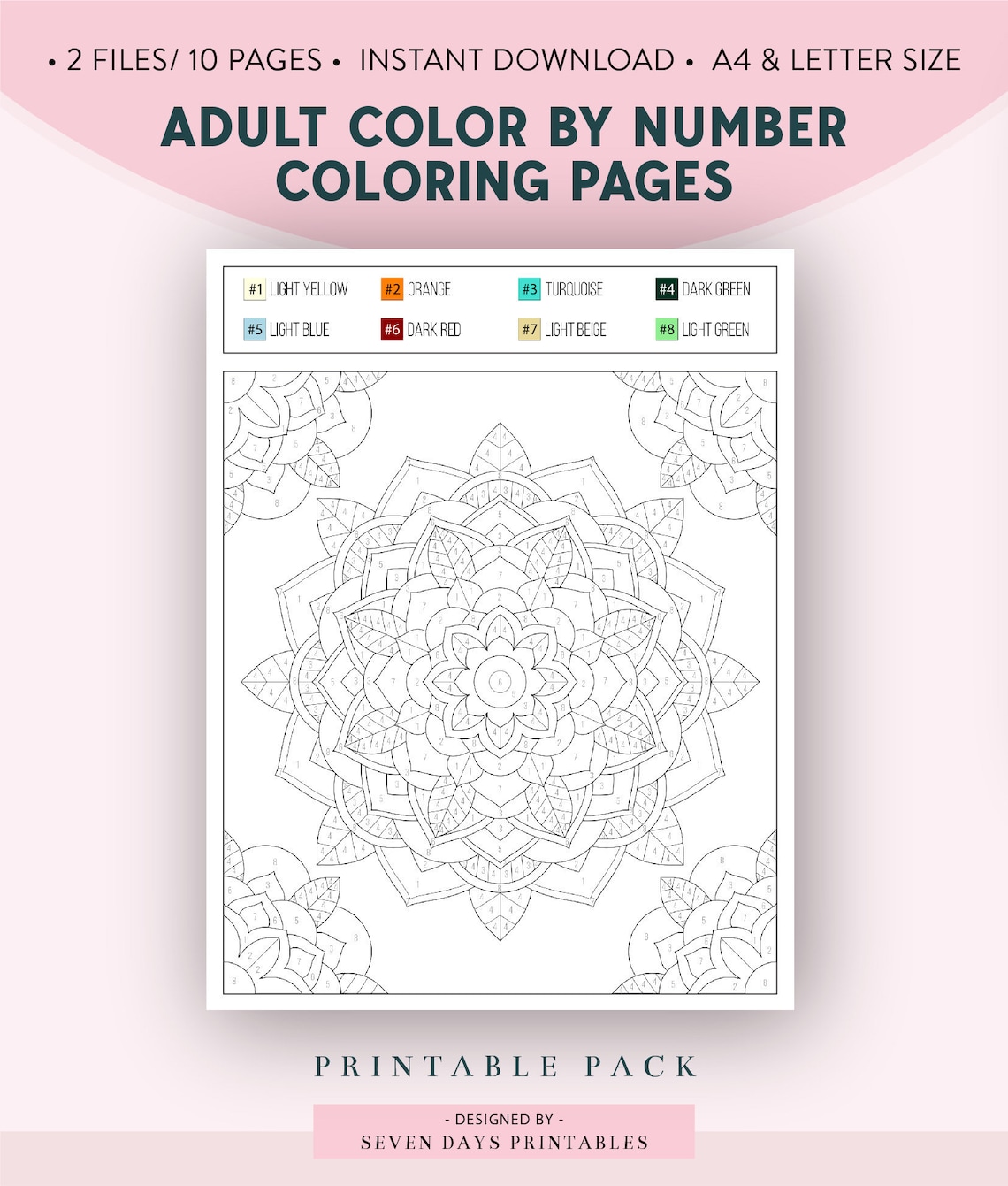 Color by Numbers for Adults, Color by Numbers Mandela Pattern Printable ...