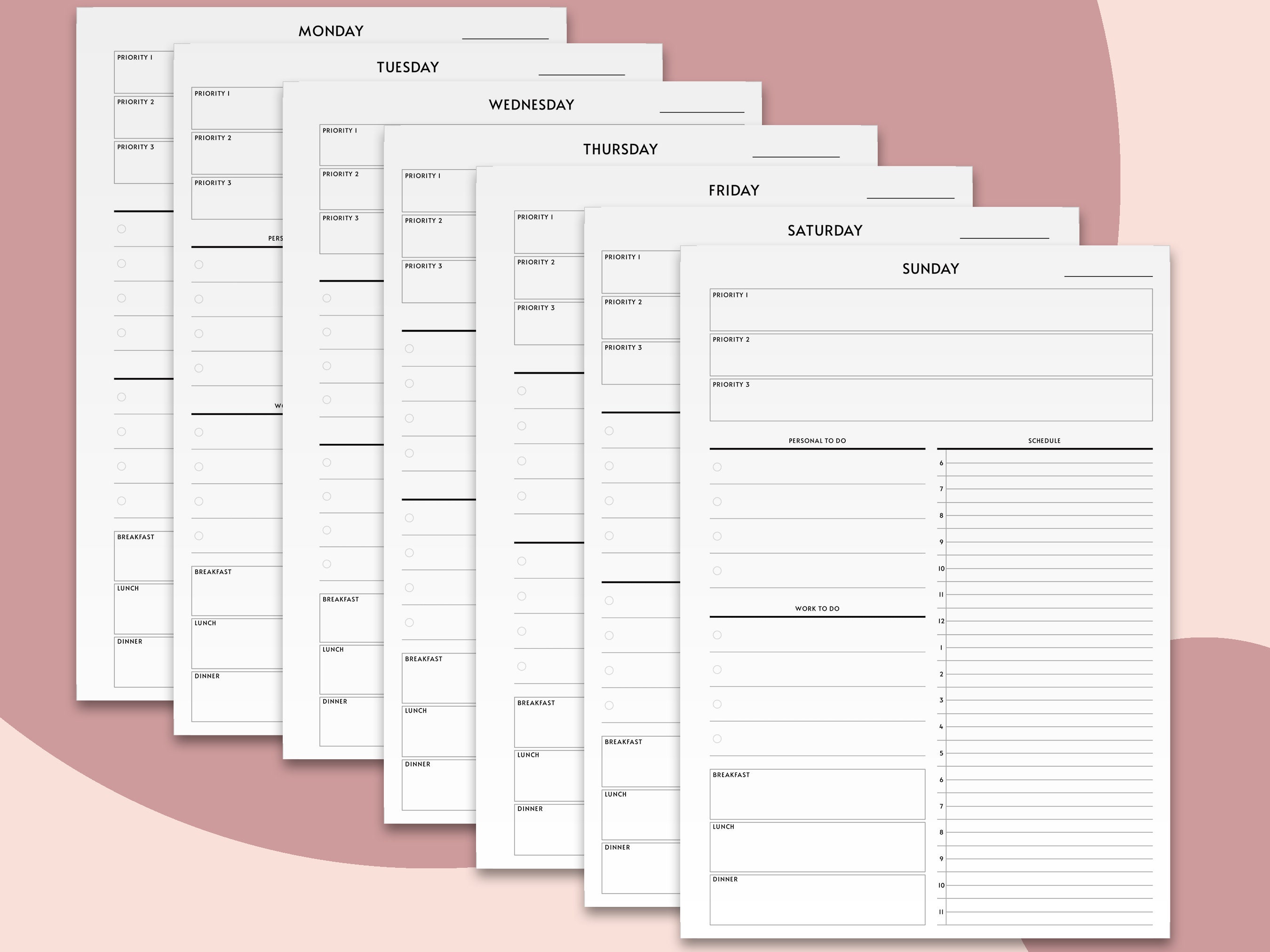 Daily Planner Pages & Day Planner Printable Inserts Digital Download ...