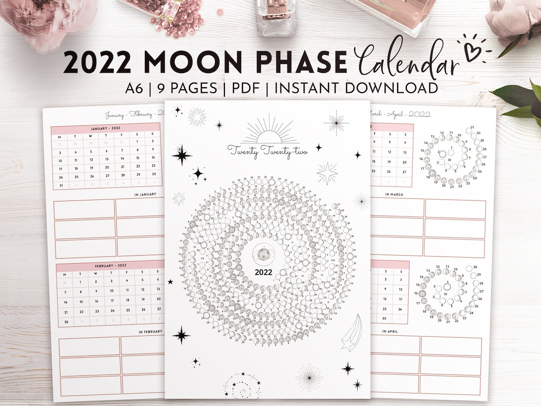 Printable Moon Calendar Moon Phase Calendar Printable 2022 Lunar ...