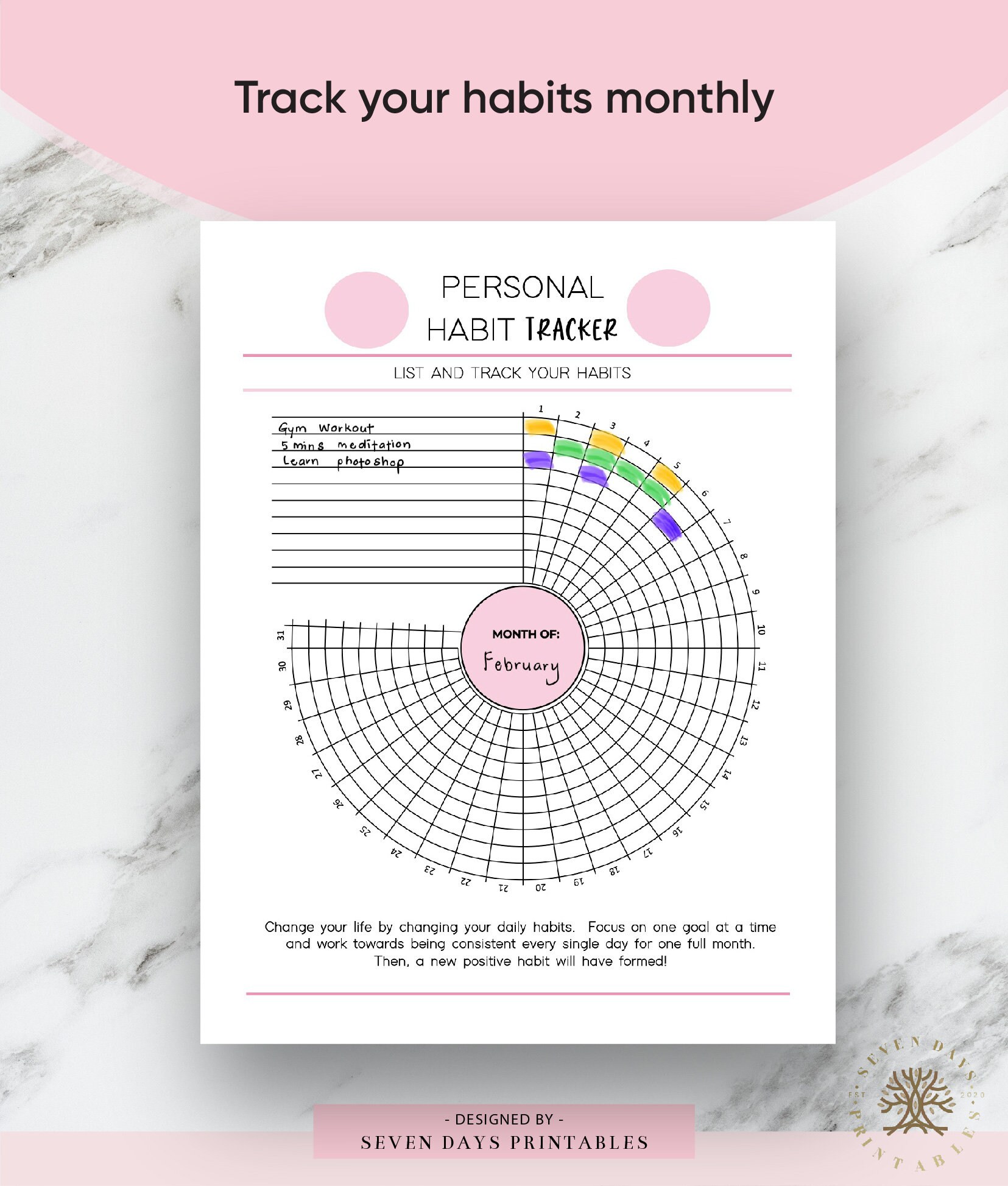 Habit Tracker Printable, Daily Habit Tracker, Monthly Circle Habit ...
