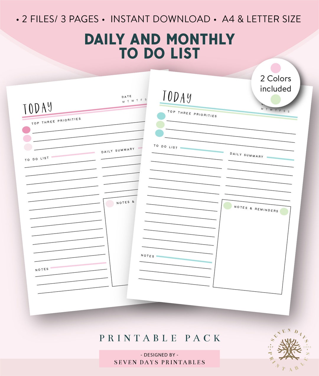Weekly Dated Planner Printable, Daily Goals Planner, Daily to Do List ...