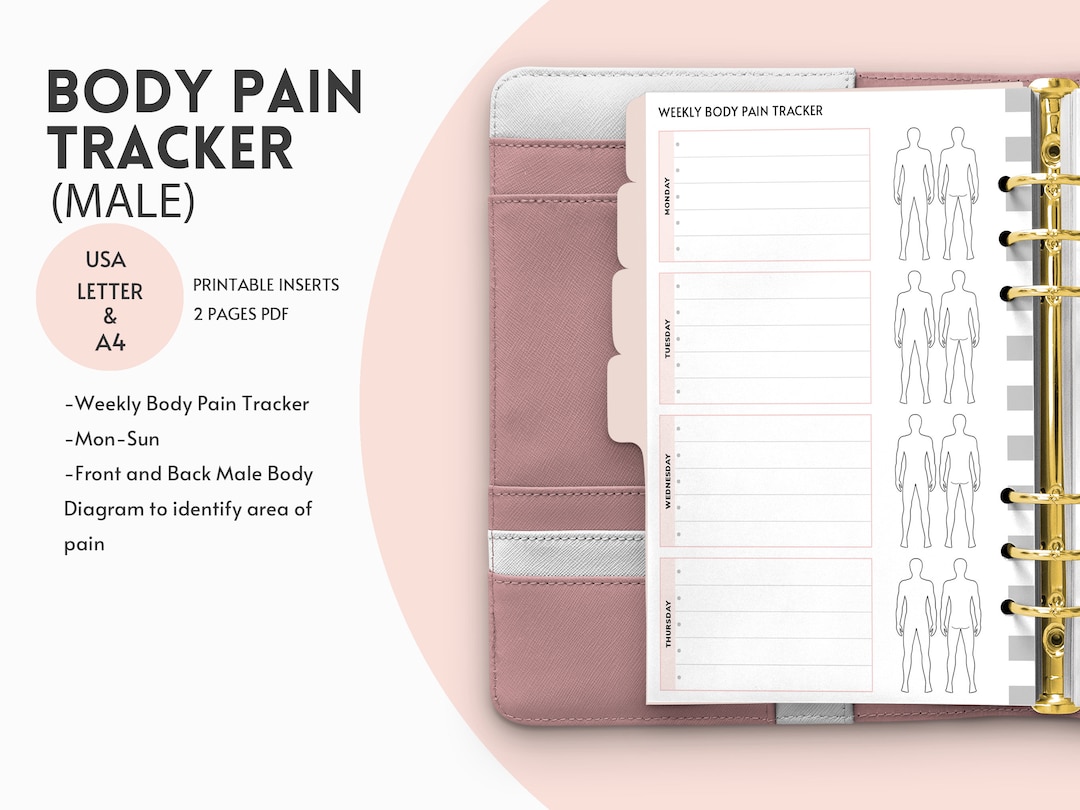 Body Pain Tracker (male) Weekly Daily Pain Log Printable Health Tracker ...