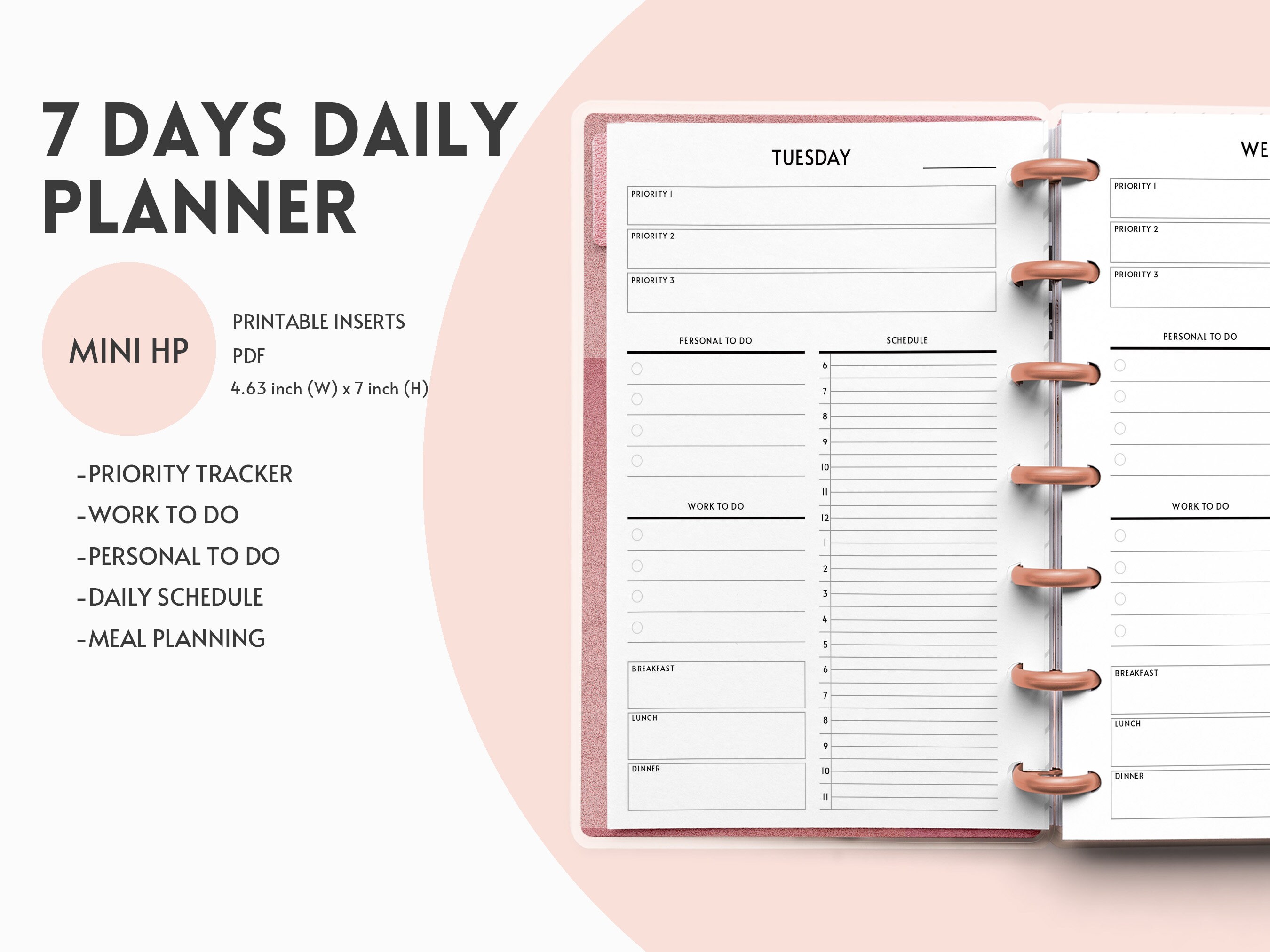 Daily Planner Pages & Day Planner Printable Inserts Digital Download ...
