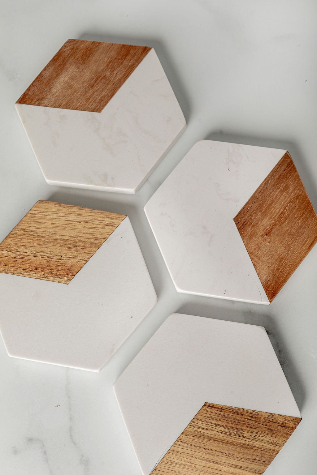 Marble & Wood Hexagon Coasters | Etsy