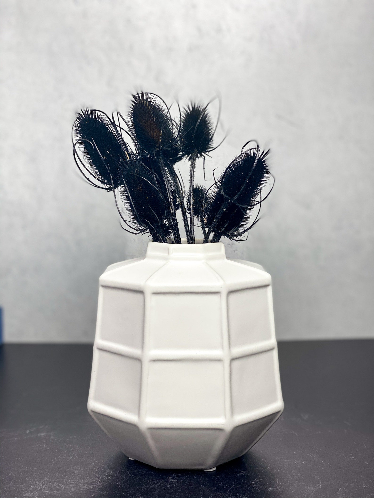 White Ceramic Embossed Short Vase | Etsy