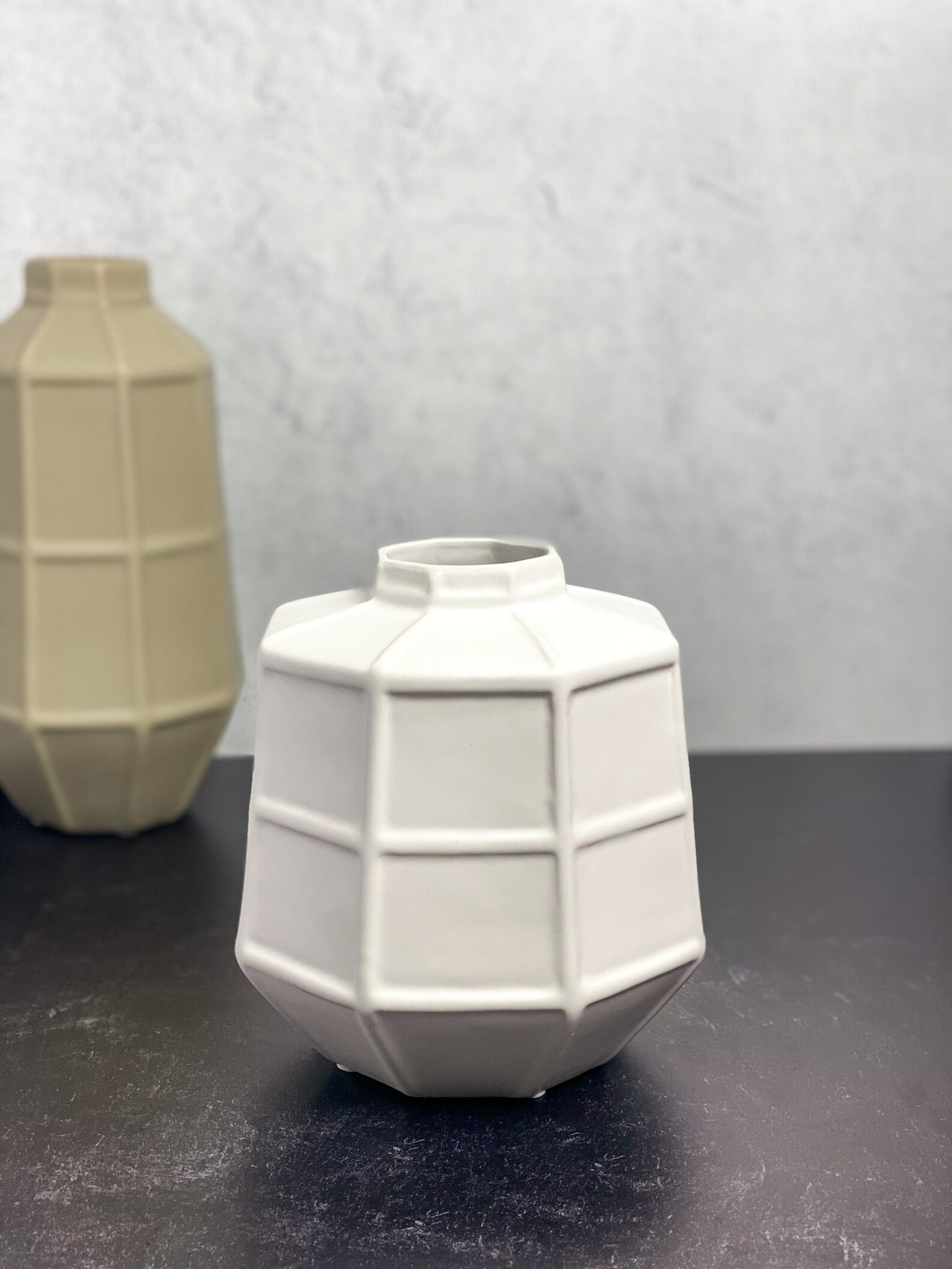 White Ceramic Embossed Short Vase | Etsy