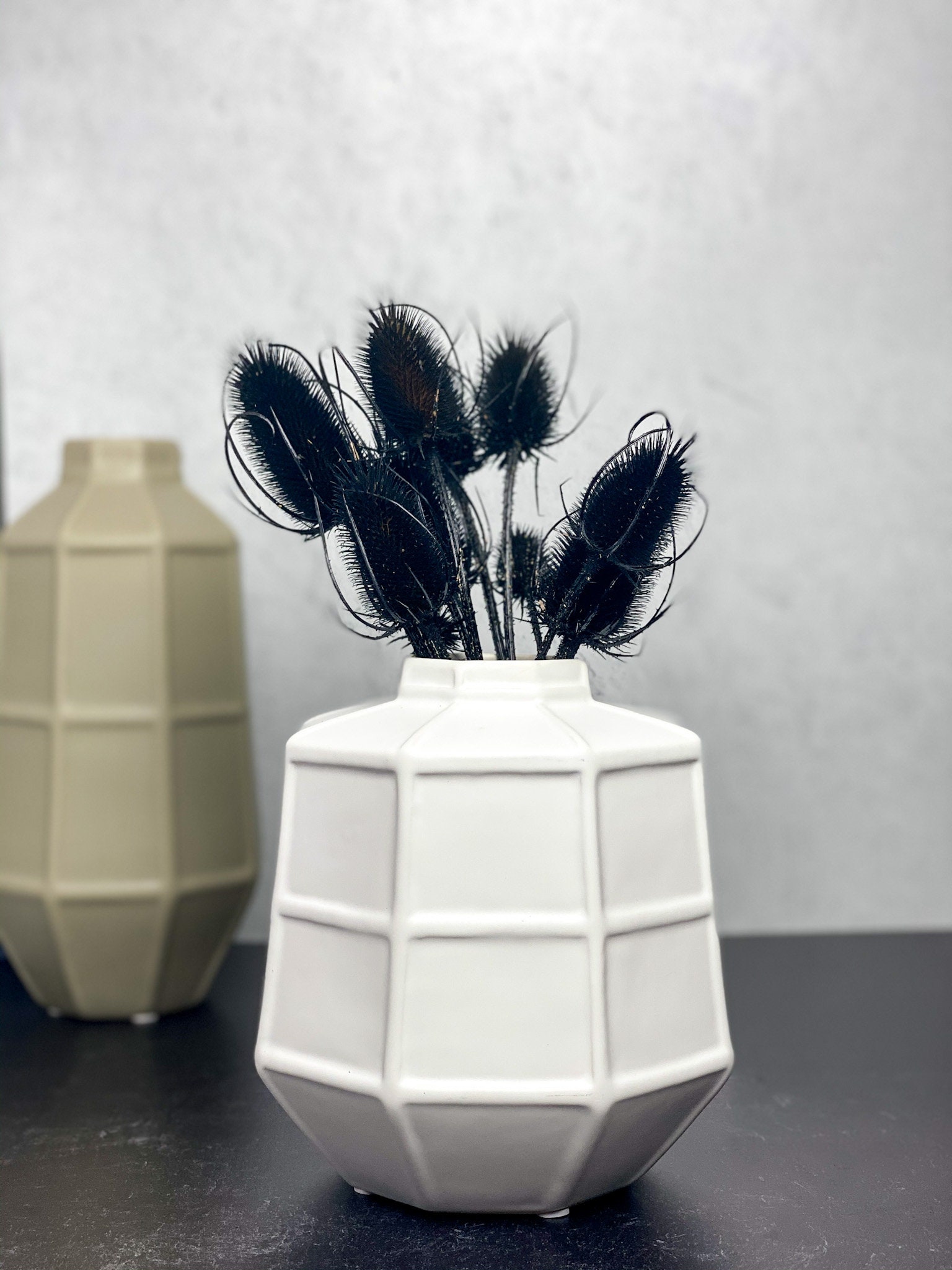 White Ceramic Embossed Short Vase | Etsy