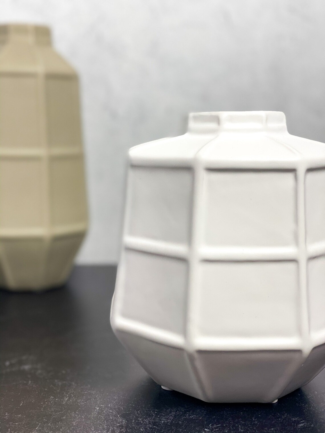 White Ceramic Embossed Short Vase | Etsy