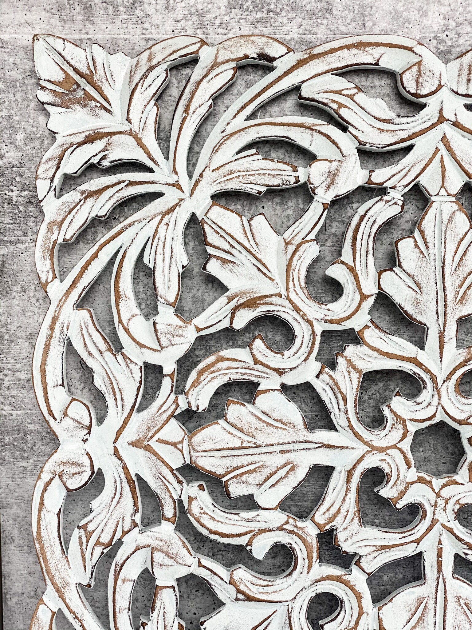 Vintage White Washed Wood Carved Square Wall Panel - Etsy