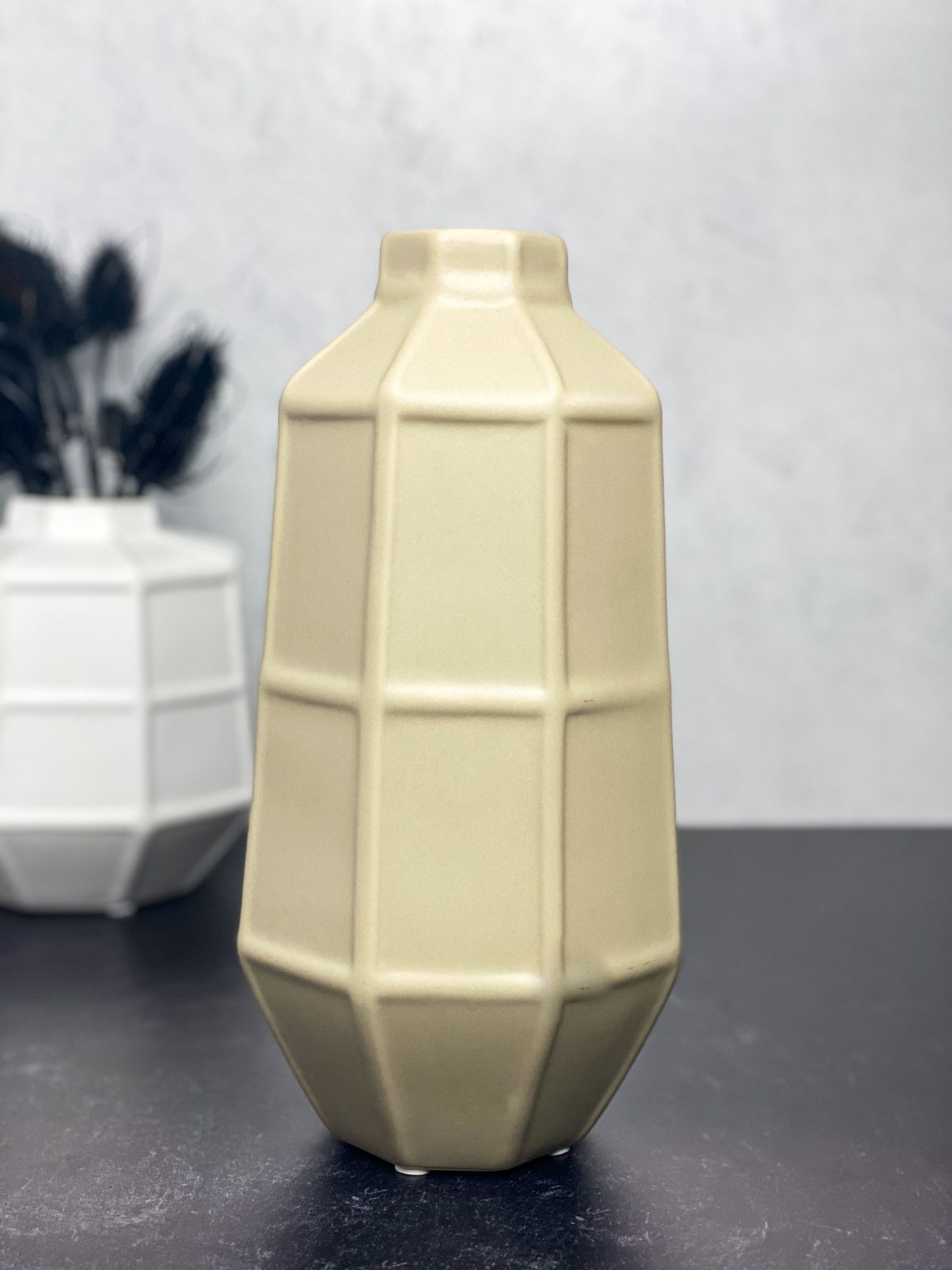 Taupe Ceramic Embossed Tall Vase | Etsy