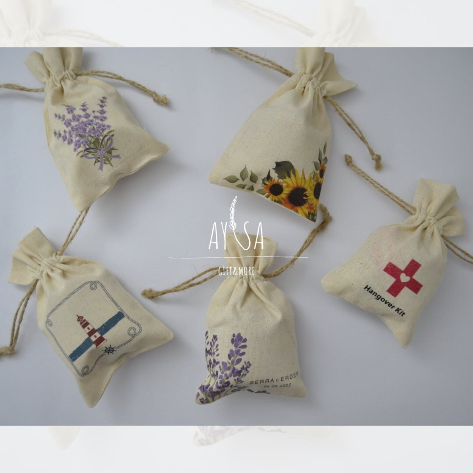 Personalized Cotton Sachets With Dried Lavender Wedding & Party Favor ...