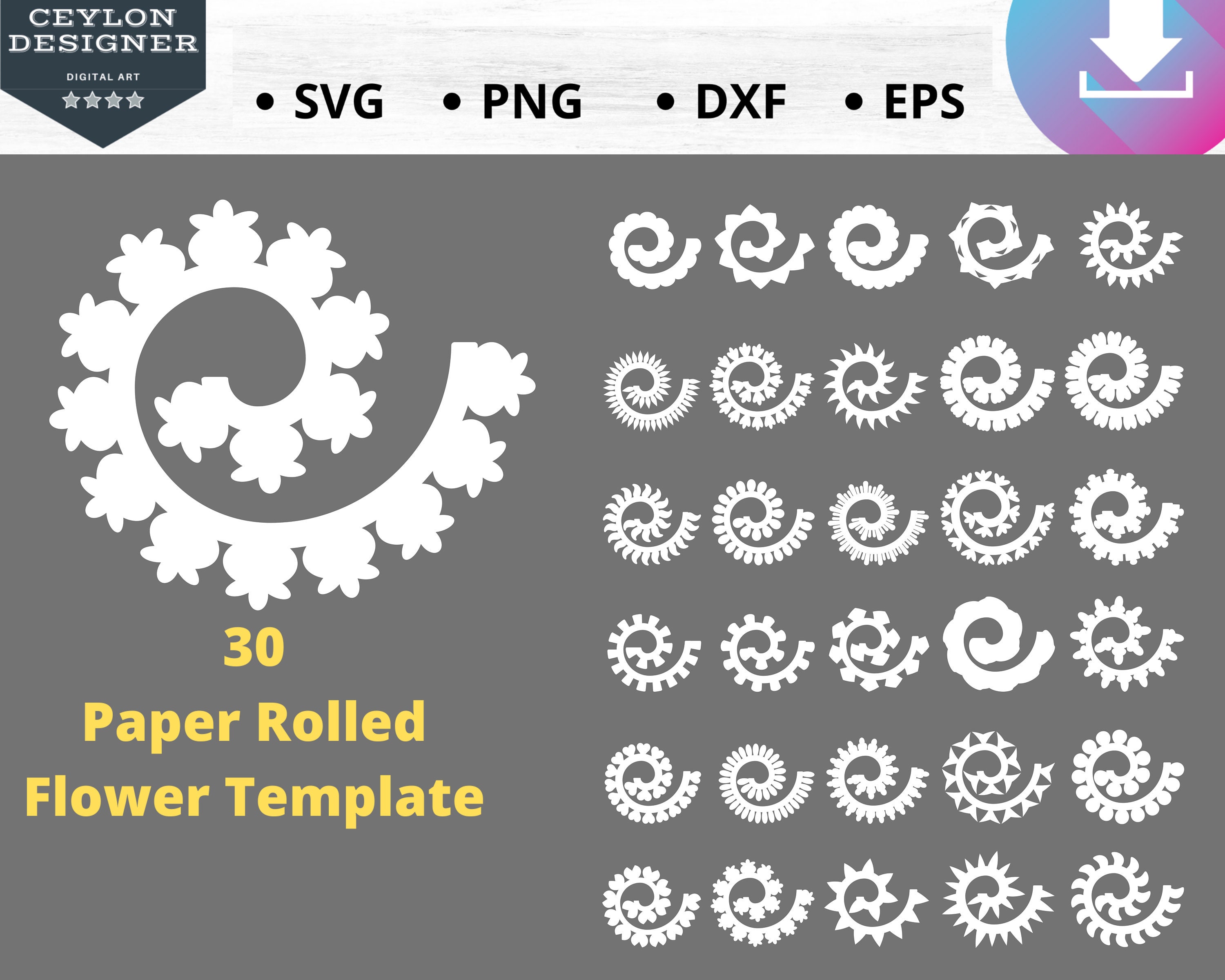 30 Rolled Flower Svg, Paper Flower Svg, Paper Flower Template, 3d ...