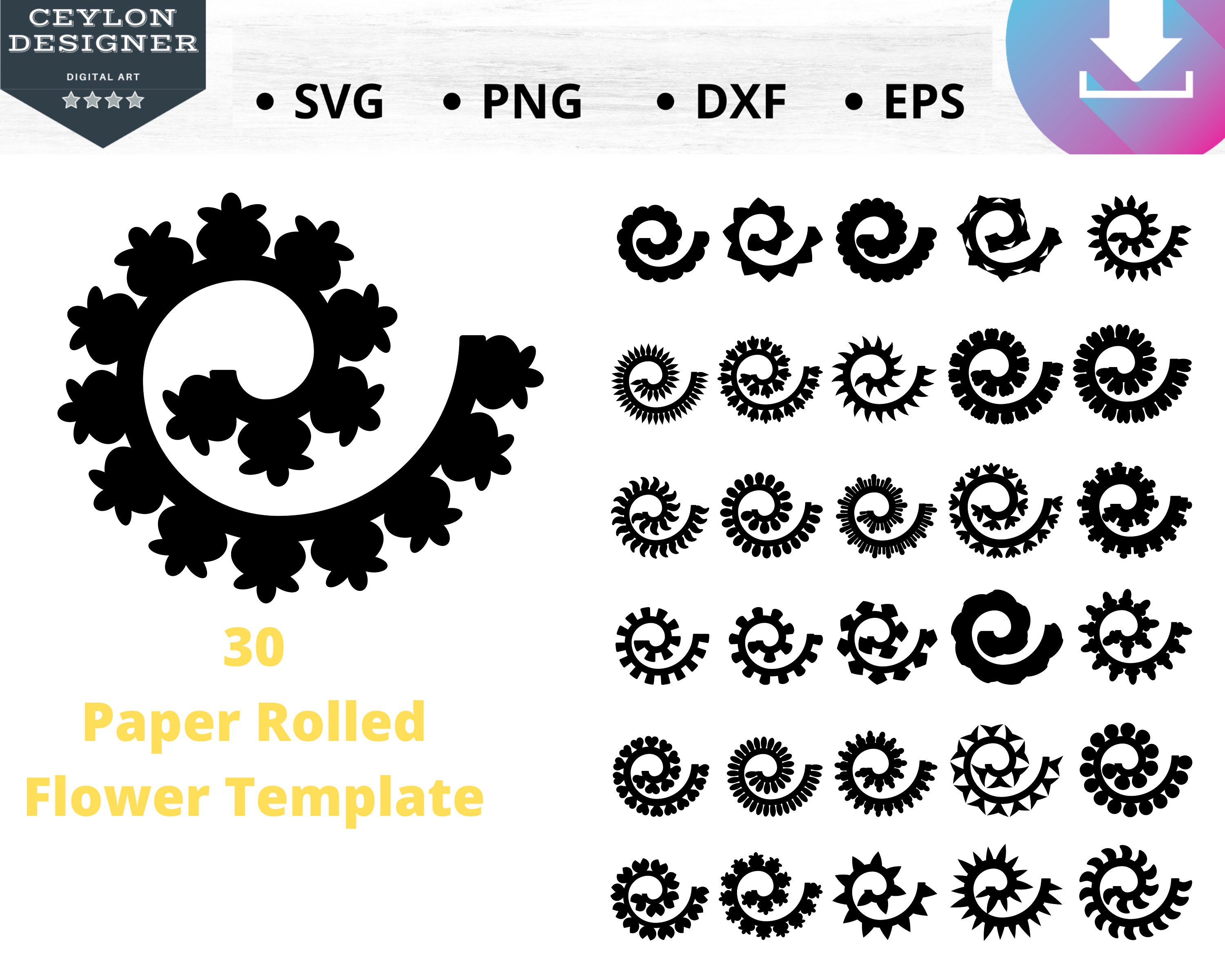 30 Rolled Flower Svg, Paper Flower Svg, Paper Flower Template, 3d ...