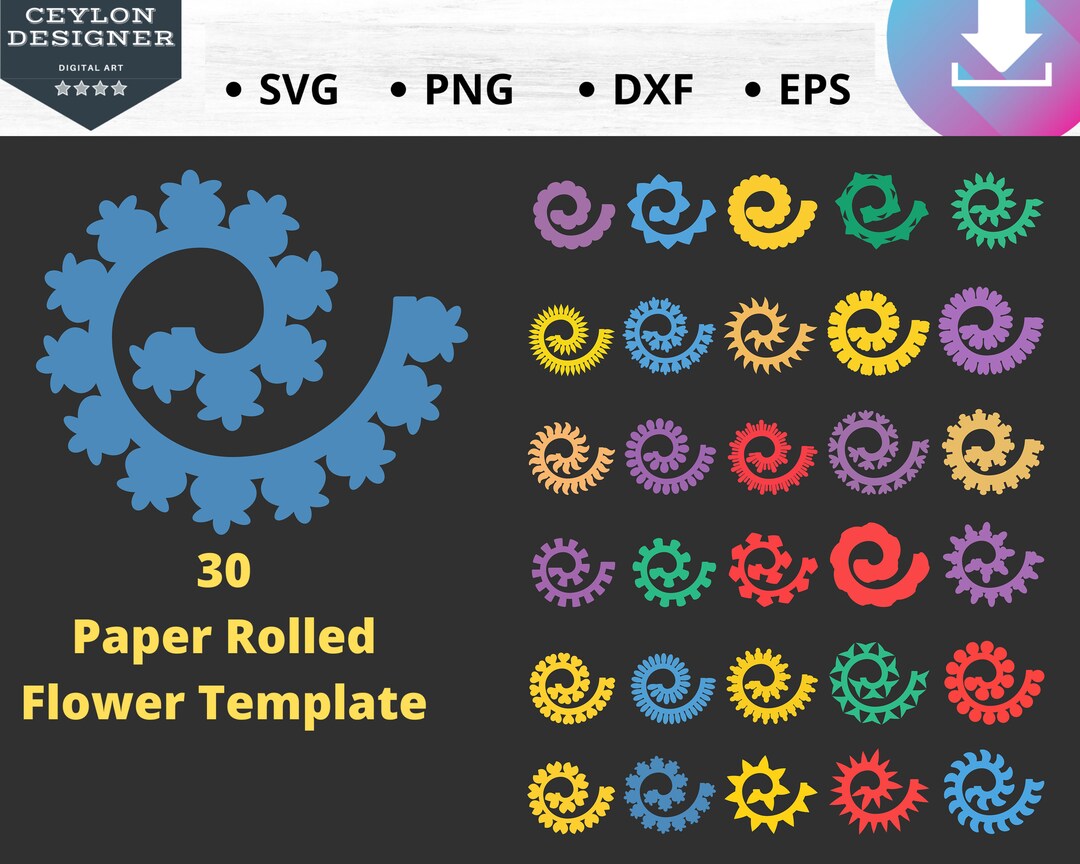 30 Rolled Flower Svg, Paper Flower Svg, Paper Flower Template, 3d ...