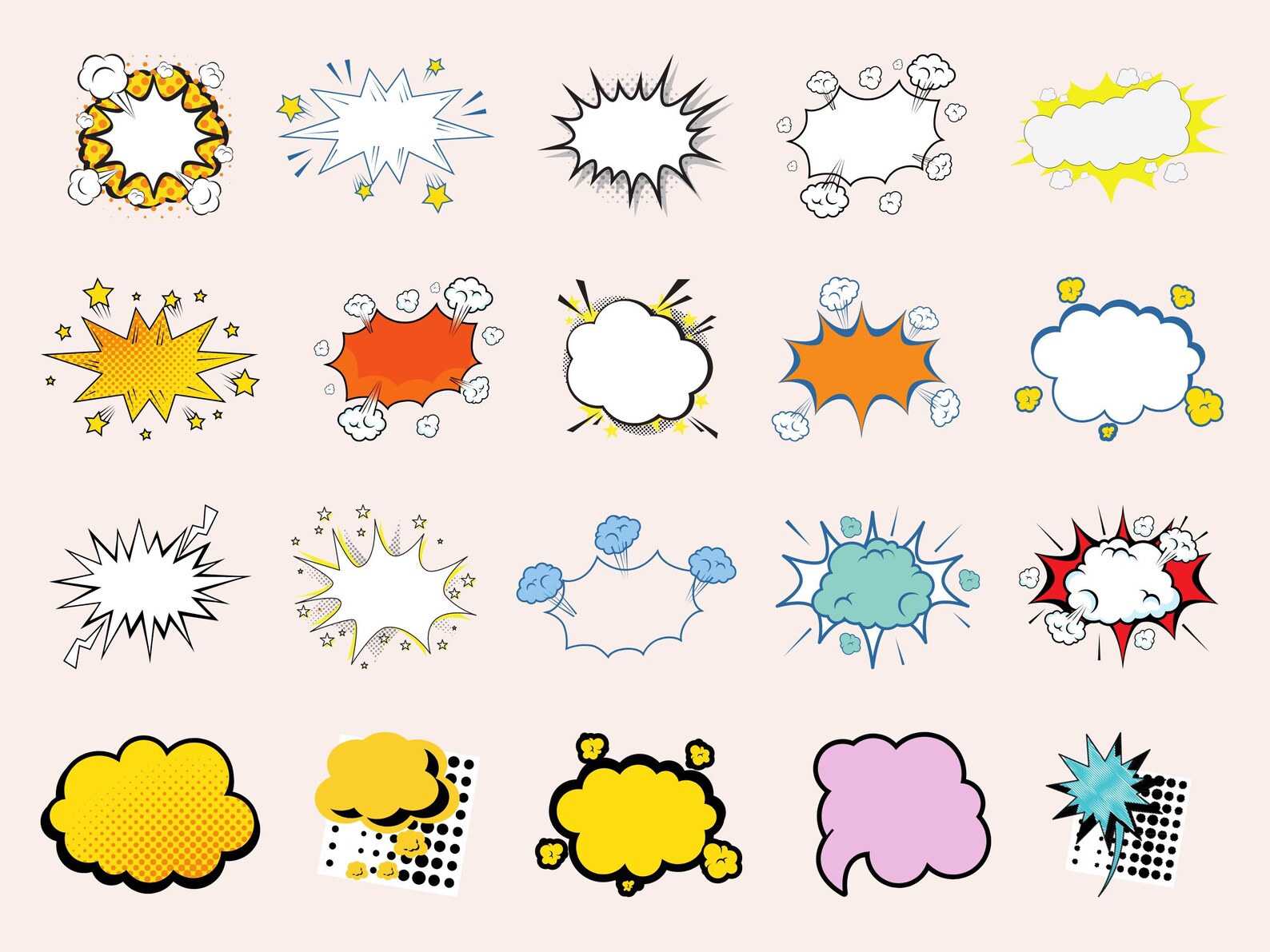 Colorful Comic Explosion Bubbles SVG, Speech Bubble, Pop Art, Boom, Explode, Cartoon Retro ...