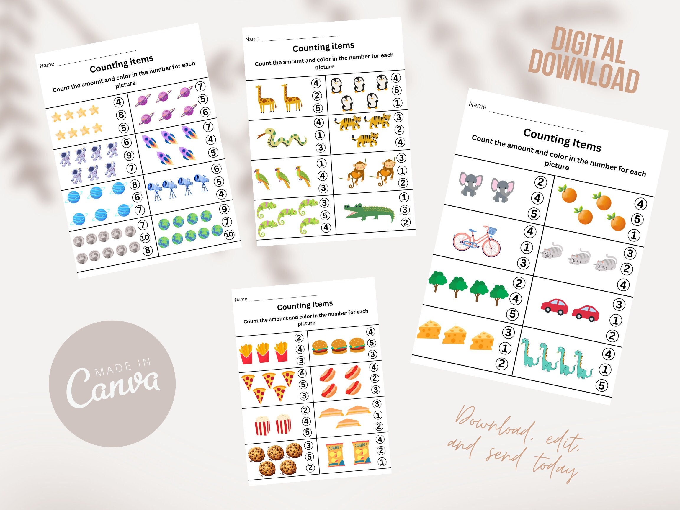 Pre-school, Prek, Kindergarten Learning Activity Counting, Alphabet ...